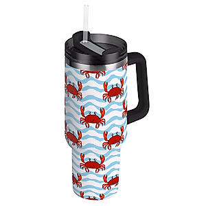 SDMKA 30oz Stainless Steel Tumbler with Straw and Handle, Vacuum Insulated Double-Walled Travel Mug, BPA-Free Leakproof Cup for Hot/Cold Beverages, Red Orange Crabs