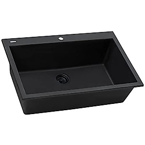 Ruvati 30 x 20 inch Drop-in Topmount Granite Composite Single Bowl Kitchen Sink - Midnight Black - RVG1030BK