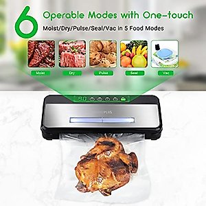 INKBIRD Food Vacuum Sealer Machine, Sealing-Time Countdown& Viewable Window, Automatic Food Sealer, Built-in Cutter and Roll Storage(Up to 20ft), One-Touch Moist Modes for Seasoned Meat, 5-Modes for Daily Need, LED Indicator, Starter Kit with Vacuum Seale