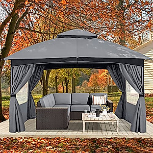 COOSHADE 10x12 Patio Gazebo with Window Curtains Canopy Tent for Outdoor Garden Backyard Dark Grey