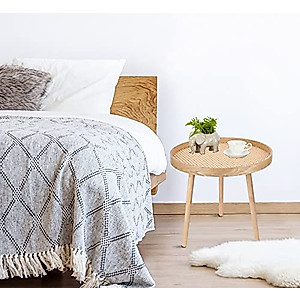 Round Coffee Table Set of 2, Natural Boho Coffee Table, Small Mid Century Modern Rattan Coffee Table, Boho Side Table End Tables for Living Room Bedroom Office Balcony