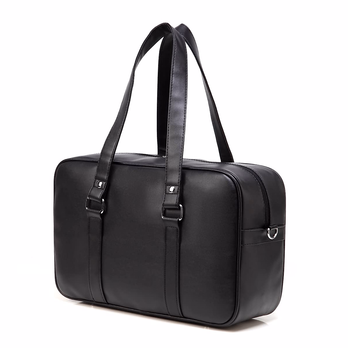 Chillpaper Large Japanese Shoulder Bag Kawaii Aesthetic Bookbag,Messenger Bag with Pink Pompom Stripe Strap (A3 Big Size,Black Heart Window Pocket)