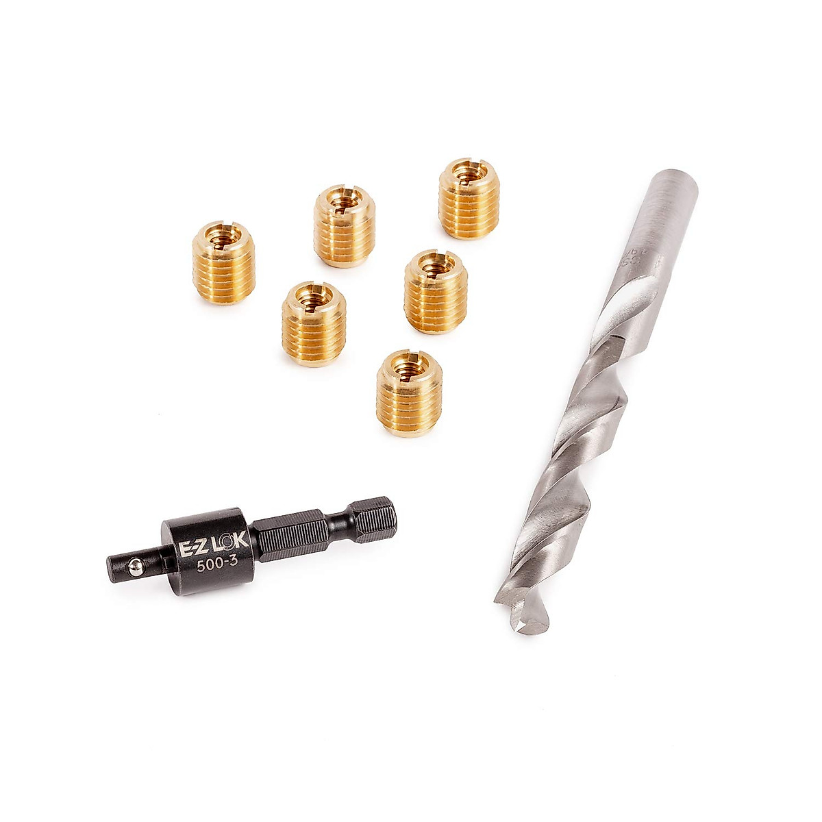 E-Z LOK 400-3 Threaded Inserts for Wood, Installation Kit, Brass, Includes 10-24 Knife Thread Inserts (6), Drill, Installation Tool