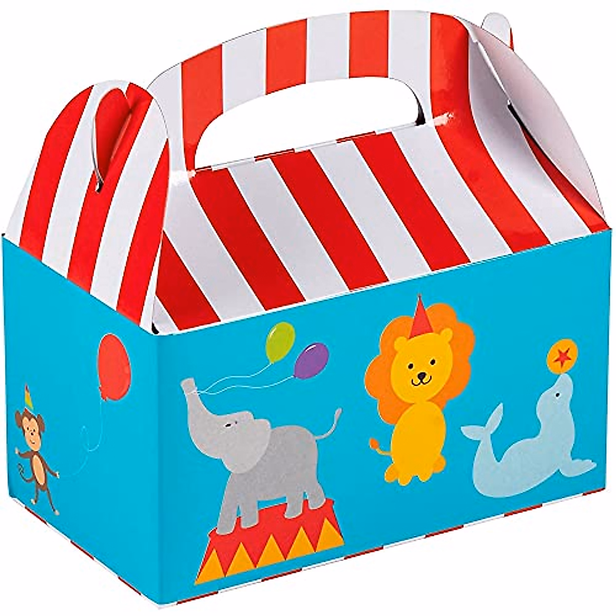 BLUE PANDA Treat Boxes - 24-Pack Paper Party Favor Boxes, Circus Carnival Design Goodie Boxes for Birthdays and Events, 2 Dozen Party Gable Boxes, 6 x 3.3 x 3.6 Inches