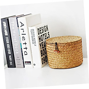 Zerodeko 3pcs Storage Box with Lid Wicker Baskets Wicker Basket with Lid Seagrass Storage Woven Toilet Paper Storage Basket Storage Basket for Shelves Round Seaweed Clamshell Shelf Basket