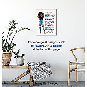 Motivational Black Wall Art for Latino Hispanic Ethnic African American Women - Inspirational Positive Quotes Home Decor Poster for Girls Room, Teens Bedroom, Bathroom - Encouragement Gifts for Women