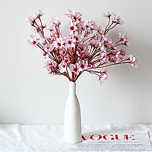 Tisinly Pink Flowers 4PCS Artificial Cherry Blossom Silk Flowers, Faux Peach Flowers Lifelike Fake Branches 15.7'' for Home Kitchen Wedding DIY Garden Decorations