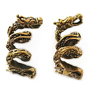 LynnAround Bronze Norse Nordic Viking Dragon Beard Beads Rings, Dwarven Dreadlock Pirate Medieval Hair Beads, Pagan Jewelry (Set of 2 pcs)