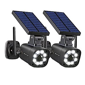 Techage SL669, Solar Battery Powered, Fake Security Camera, Dummy Cameras, Motion-Activated Floodlights, Realistic Look, Easy to Install, IP66 Waterproof, Warning Sticker Included, Pack of 2(Black)