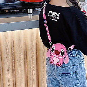 Stitch Crossbody Bag with Adjustable Shoulder Strap,ANEIMIAH Lilo and Stitch Birthday Gifts for Girls Women Kawaii Purse Cute Pink Silicone Mini Anime Stich Coin Wallet Stich Cartoon Bag