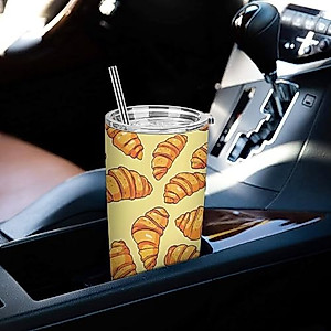 KIOWEIR Delicious Croissant Stainless Steel Tumbler 20oz With Lid And Straw, Insulated Tumblers Coffee Cup, Travel Mug for Ice Drink & Hot Beverage for Women Men Boys Girls