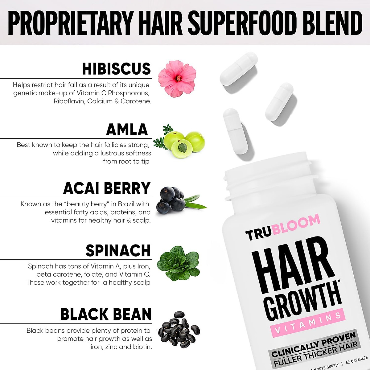 St. Tropica Tru Bloom Hair Growth Vitamins - 2 Month Supply. Clinically Proven for Fuller, Thicker Hair. Natural & Drug-Free. Ultimate Hair Vitamins for Proven Results