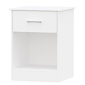 Reettic Wooden Nightstand Set of 2, End Table with Sliding Drawer and Opening Shelf, Sofa Side Table for Bedroom, White RCTG101W02