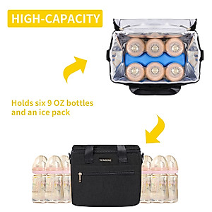 YOUMEHOME Baby Bottle Bag with Ice Pack Breastmilk Cooler Bag Fits 6 Baby Bottles Up to 9 Ounce, Perfect for daycare, nursing moms, and travel Tot bottle bags - Black