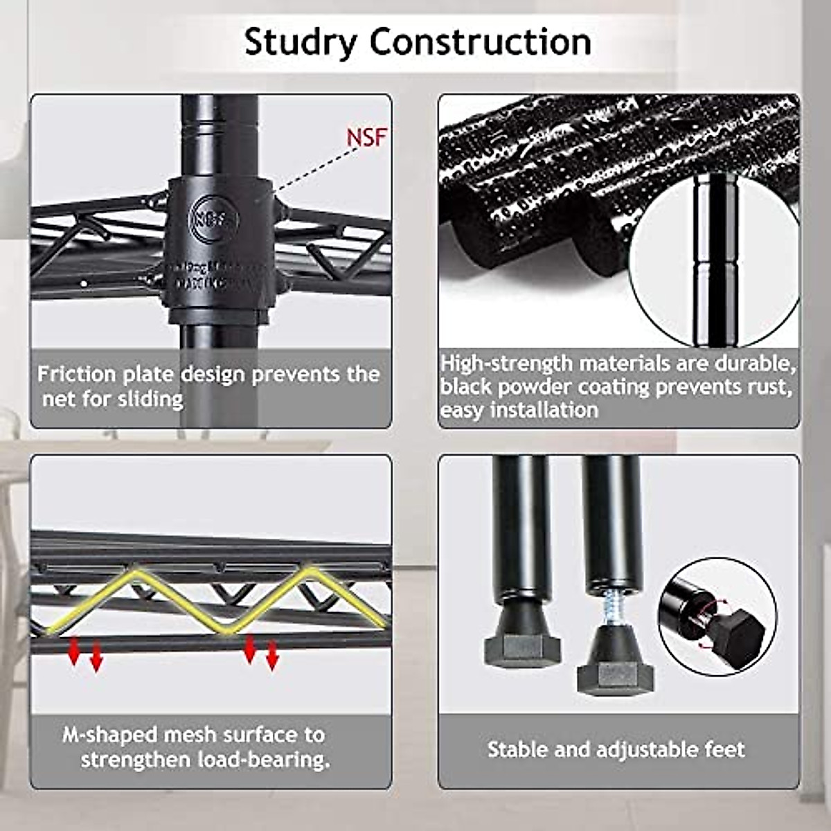 MKDLUFEI 4 Tier Adjustable Storage Shelf Metal Storage Rack Wire Shelving Unit Storage Shelves Metal 1000Lbs Capacity 14''Lx36''Wx54''H NSF Certification for Pantry Closet Kitchen Storage Black