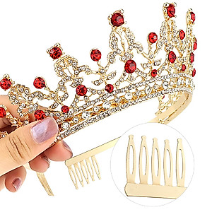 NODG Gold Tiaras and Crowns for Women Birthday Headband for Girls Red Crystal Queen Crowns Hair Accessories for Bride Party Bridesmaids Bridal Prom Halloween Costume Cosplay Christmas Gifts