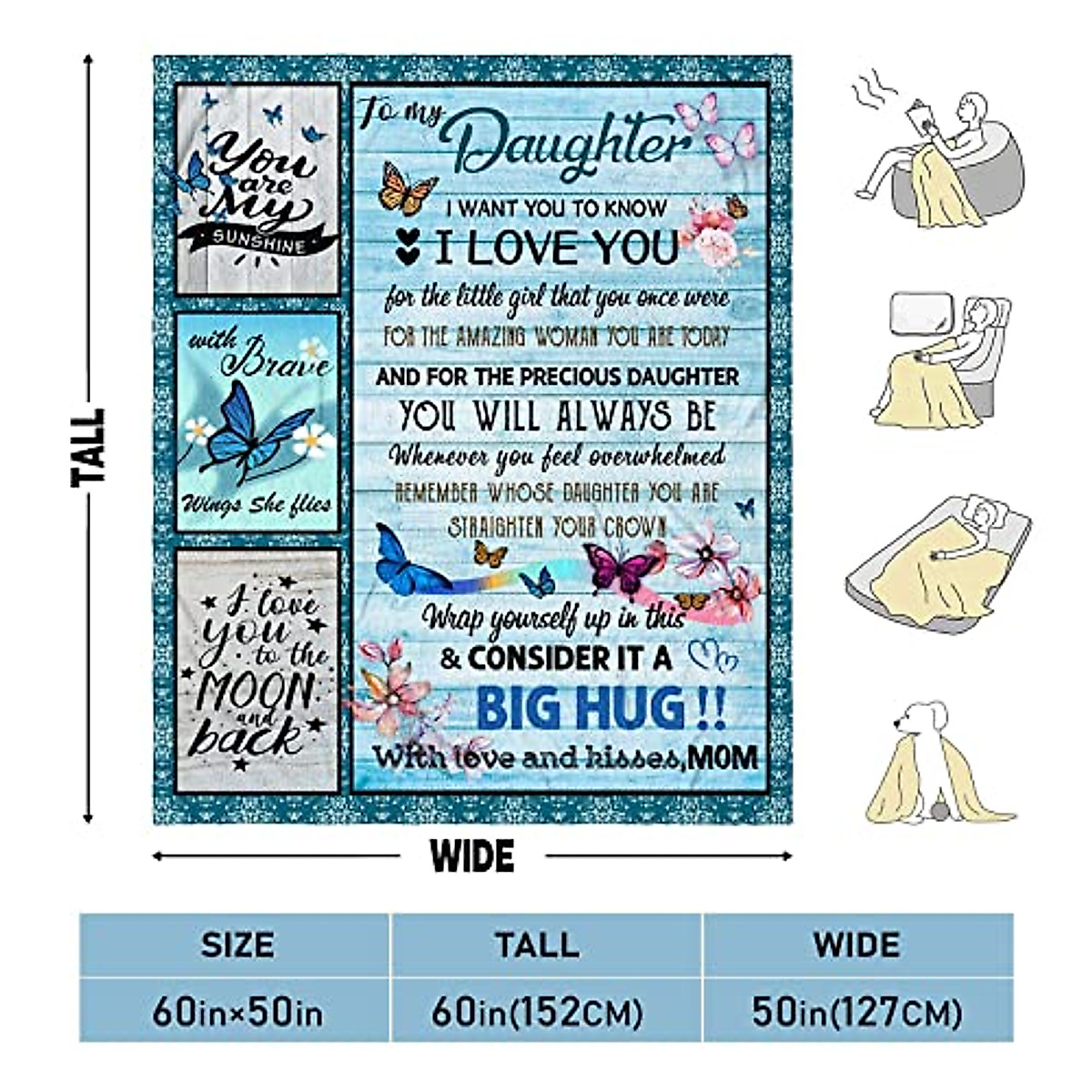 Daughter Gift from Mom Blanket - Gifts for Daughter from Mothers - Birthday Gifts for Daughter Adult - Daughter Gifts Ideas - Ultra-Soft Flannel Throw Blanket 60 x 50 inch