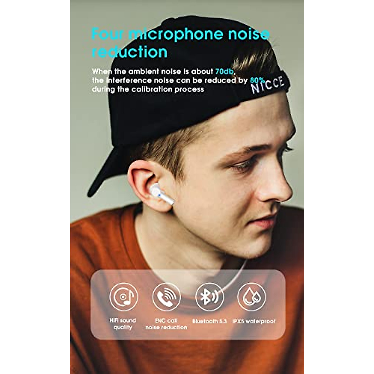 Wireless Earbuds, Bluetooth 5.3 Headphones with 4 HD Mics, Wireless Headphones ENC Noise Cancelling Earbuds Type C Ear Buds, 30H Playtime Sports for iPhone Samsung Andoird