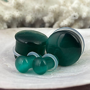 Mystic Metals Body Jewelry Pair of Teal Cat Eye Single Flare Plugs (STN-743) (5/8" (16mm))