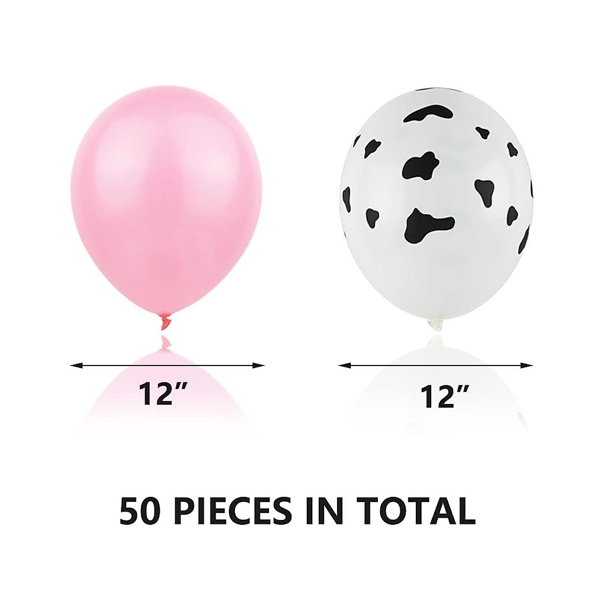 AnnoDeel 50pcs Cow Print Latex Balloons, 12inch White Black Cow Pink Balloons for Cowboy Theme Farm Animal Birthday Home Party Birthday Party Decoration