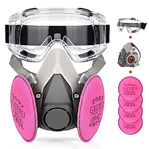 KAMZSZMF Half Facepiece with 4pcs 2097 Filter and Goggles, Reusable Respirator Mask Used for Epoxy resin, Dust, Paint, Organic Vapors, Welding, Grinding, Cutting