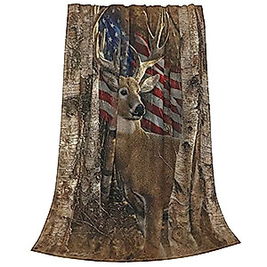 Deer Camo American Flag Throw Blanket Warm Ultra-Soft Micro Fleece Blanket for Bed Couch Living Room Decoration