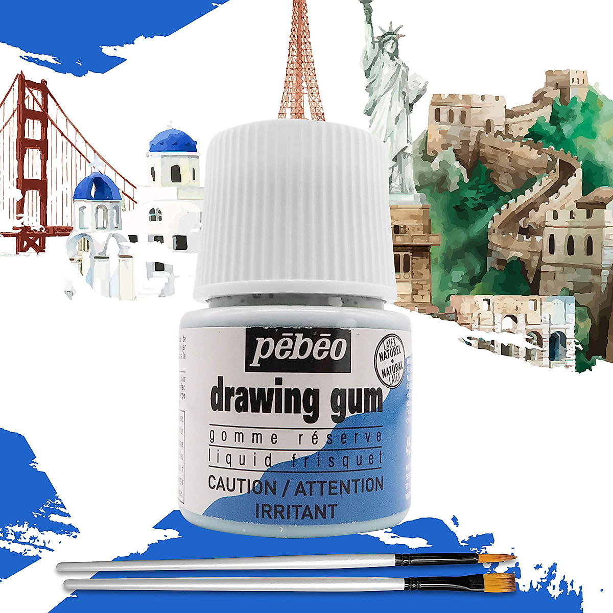 Pebeo Drawing Gum Made in France - Masking Fluid for Watercolor Painting and Various Art Projects - Bundled with Moshify Applicator Brush Set