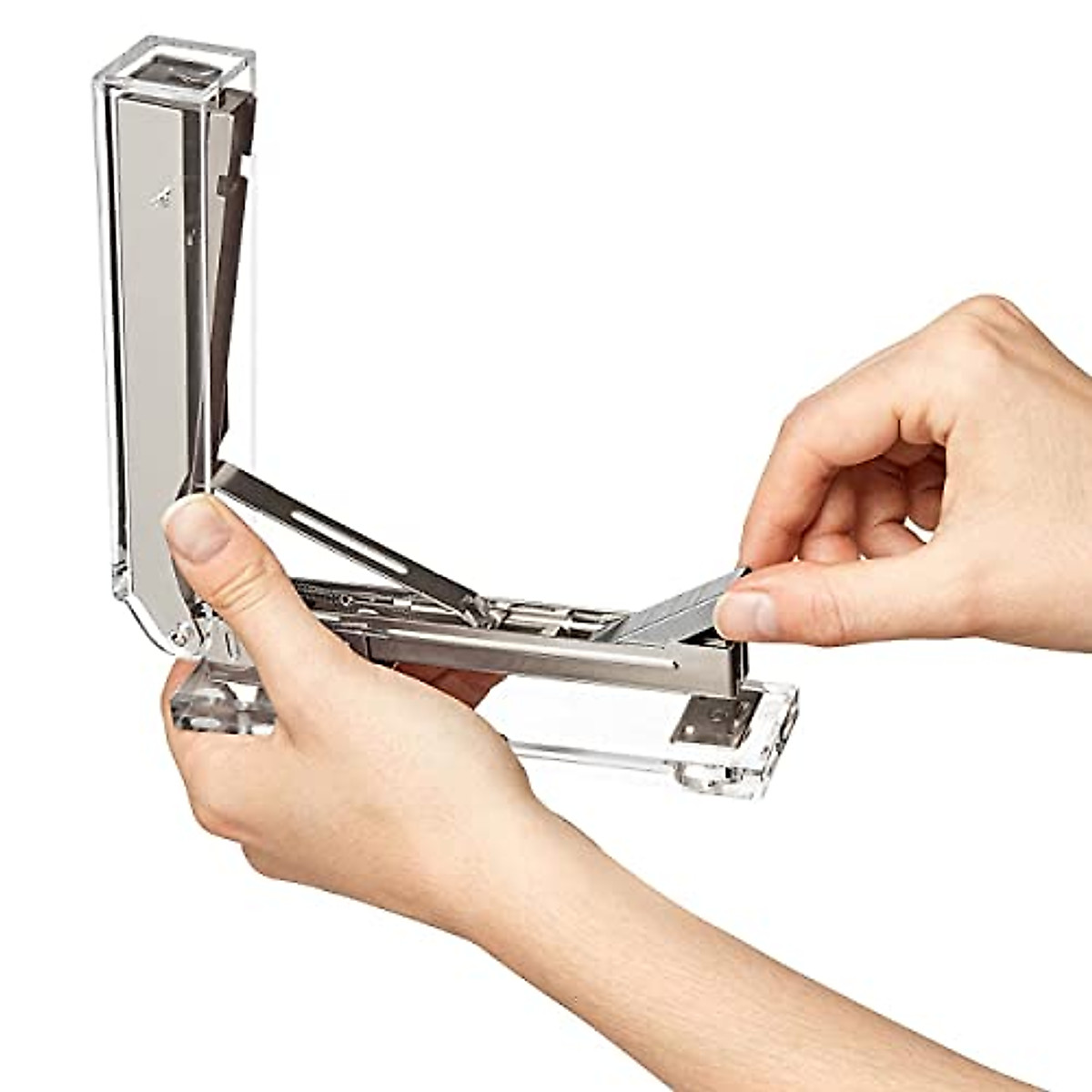 OfficeGoods Acrylic Stapler - Gorgeous Modern Accessory for The Stylish Desk at Home, Office, or School - Takes Standard 1/4" Staples - 5.25" Long - Silver