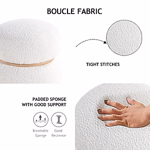 Get Set Style Round Ottoman with Soft Padded Seat, Multifunctional Vanity Chairs for Makeup, Upholstered Footrest Stool Ottoman Foot Stool for Living Room, Bedroom (White)