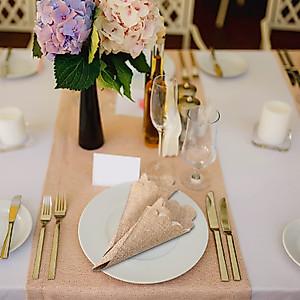 Panelee 100 Pcs Burlap Cocktail Dessert Napkins Bulk Rustic Scalloped Paper Napkins Decorative Party Disposable Hand Towel for Wedding Baby Shower Dinner Birthday, 5 x 5 Inch