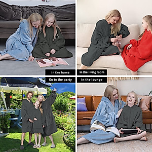 Easy-Going Oversized Wearable Blankets, Cozy and Plush Jacquard Flannel Hoodie Blanket with Front Pocket, Adults, Dark Gray