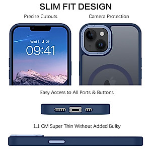 BENTOBEN Magnetic for iPhone 13 Case & iPhone 14 Case [Compatible with Magsafe] Translucent Matte Phone Case iPhone 13/14 Slim Shockproof Women Men Protective Cover for iPhone 13/14 6.1", Navy Blue