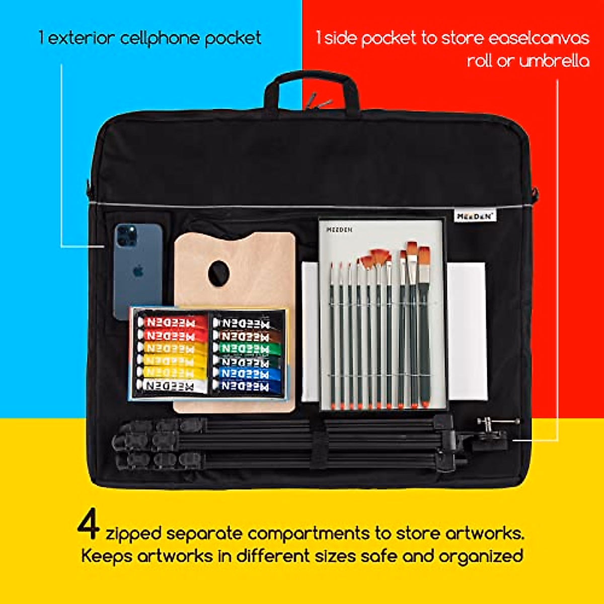 MEEDEN Art Portfolio Case 24" x 29" Waterproof with 6 Pockets, Art Portfolio Bag 600D Oxford, Artist Portfolio Portfolio Folder for Artwork, Canvas, Photography, Poster, Solar Panel, Hold up to 22 Lbs