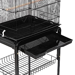 ZENY 59.3 Inch Bird Cage, Rolling Wrought Iron Parrot Cage with Side-Out Tray, Storage Shelf, Pet Bird House for Parrot Cockatiel Cockatoo Parakeet Macaw Finches