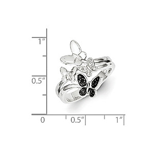 Diamond2Deal 925 Sterling Silver White and Black Diamond Butterfly Ring 7 Size Fine Jewelry for Women (0.05ct)