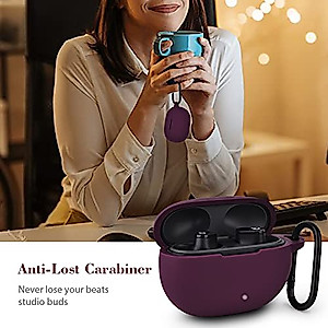 AIRSPO Silicone Case Compatible with Beats Studio Buds Case 2021 Soft Protective Cover for Beats Wireless Earbuds with Keychain (Dark Purple)