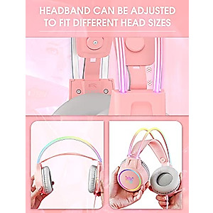 SIMGAL Gaming Headset with Mic, 3.5mm Lightweight Headphones with RGB Aluminum Frame, Surround Sound, Compatible with PS4 PS5 Xbox One(Adapter Not Included) PC Mobile Phone (Pink Without Antler)