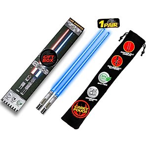 LIGHTSABER CHOPSTICKS LIGHT UP STAR WARS LED Glowing Light Saber Chop Sticks REUSABLE Sushi Lightup Sabers - Removable Handle Dishwasher Safe - Premium GIFT BOX & CARRY CASE Included - BLUE 1 PAIR