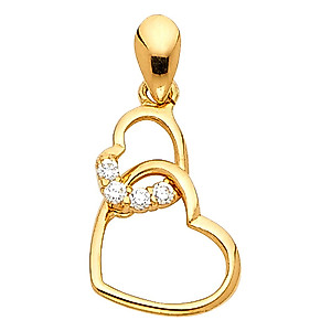 14k REAL Yellow Gold CZ Interlocking Hearts Charm Pendant