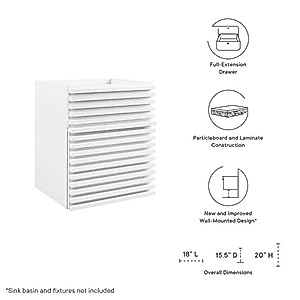 Modway Render 18" Wall-Mount Bathroom Vanity in White-Sink Basin Not Included, 18 Inch