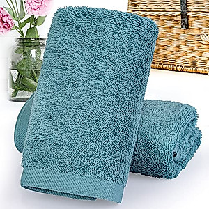 PiccoCasa Bathroom Hand Towels, 16 x 28 Inch - Soft 100% Cotton Highly Absorbent Hand Towel Face Drying Towel for Bath, Hand, Gym and Spa(Teal Blue, 2 Pack)
