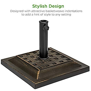 Best Choice Products 26lb Outdoor Patio Umbrella Stand Heavy-Duty Steel Square Umbrella Base w/Bronze Finish, Decorative Basket Weave Pattern