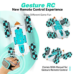 Coplus 8WD Gesture Sensing Stunt Rc Cars, 2.4Ghz Rechargeable Racing Drift Hand Remote Control Clamber Car, Toy for Kids 8 9 10 11 12 Year Old Xmas Birthday Gifts Ideas for Boys & Girl (White)