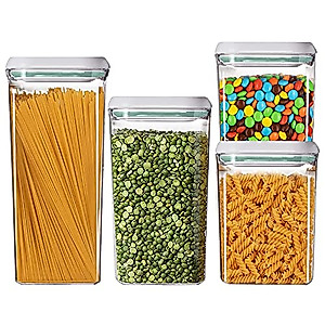 SPBMY Airtight Food Storage Containers, Clear Plastic Kitchen Canisters Set with Pop Up Airtight Lids for Cereal, Snacks and Sugar, 4 Piece Set Cereal Containers Storage