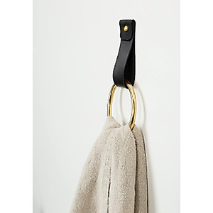 Keyaiira Leather Wall Hook - Rustic Curtain Rod & Oar Holder, Farmhouse Towel Ring, Canoe Paddle Hanger, Leather Strap Bathroom Decor