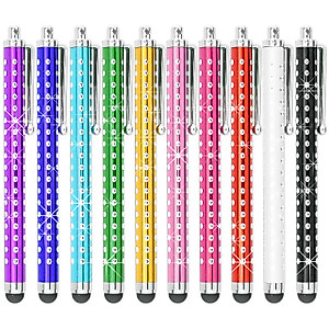 Eco-Fused 10 Pack Bling Metal Stylus Pens - Universal - Compatible with All Capacitive Touchscreen Devices - for iPad, iPhone, Samsung Phones and Tablets, All Android Phones and Tablets and More