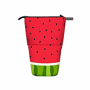 Swono Watermelon Slices Pencil Holder Seeds Skin Texture Stand Up Pencil Case Organizer Pencil Pouch Makeup Bag Great For Teens Girls Boys Gift Red