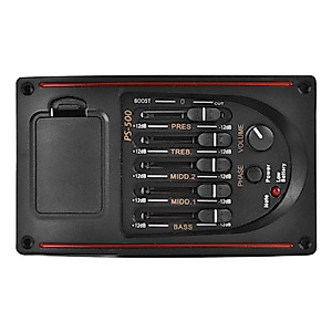 Eujgoov Guitar Preamp, 6.35mm Output Plastic EQ PS-500 5Band Digital Equalizer Pickup Acoustic Electric Guitar Preamplifier