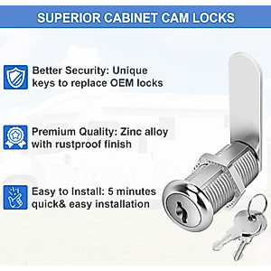 Cylinnda Cabinet Locks with Keys, 1-1/2" Long Cam Locks keyed Alike, Cabinet Cam Lock Set for Cabinets RV Storage Locks Tool Box Lock Thick Drawer, Zinc Alloy (2 Pack, 1-1/2 Inch)