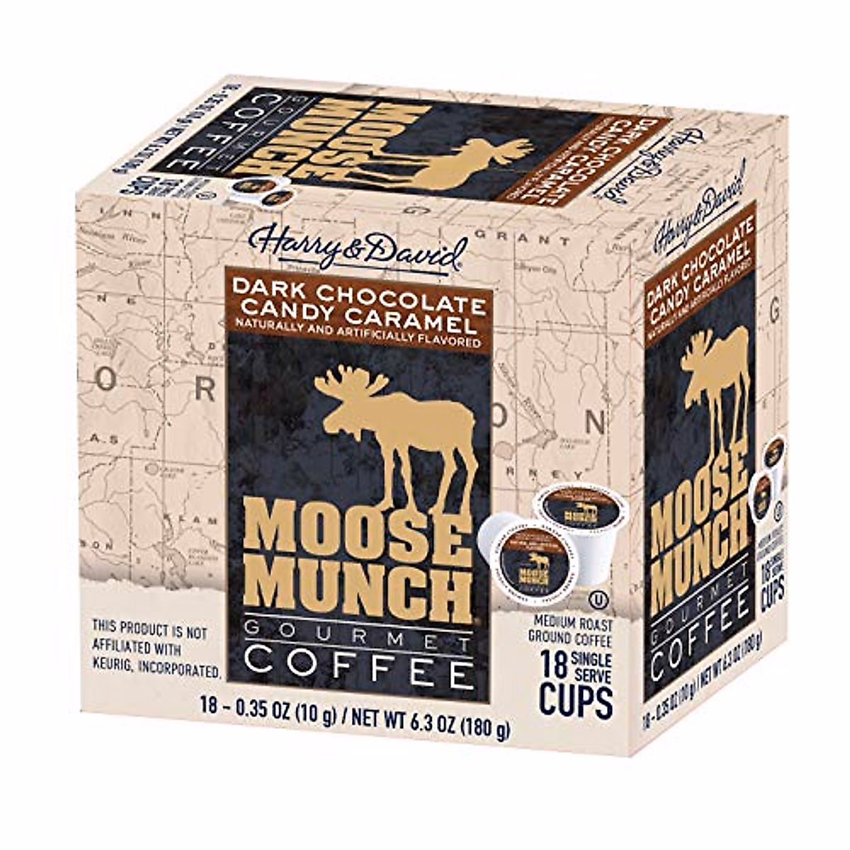 Moose Munch Coffee in Single Serve Cups for use with all Keurig K-Cups Brewers 36 Count (Dark Chocolate Candy Caramel)